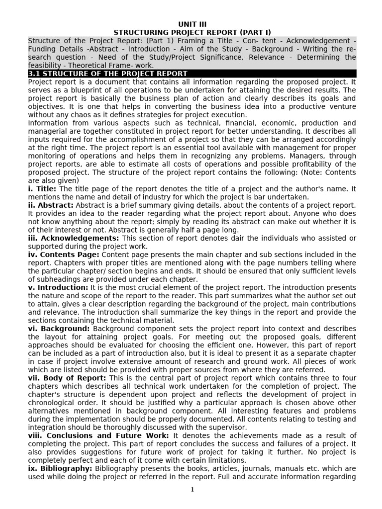 Project Report Writing Unit III Notes | PDF