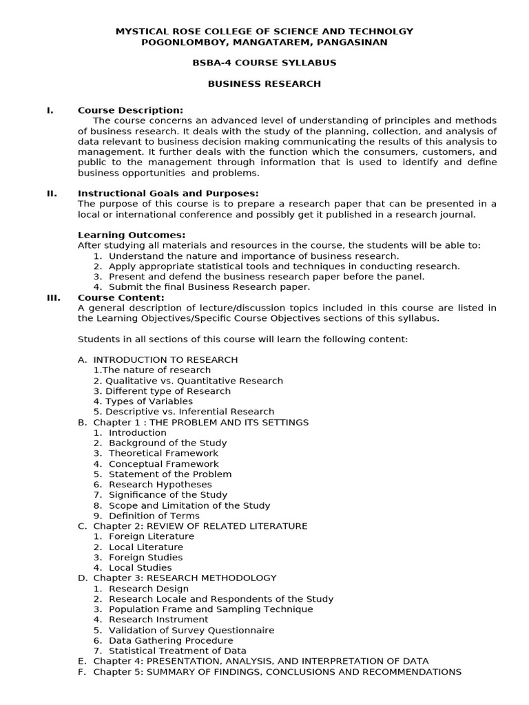 Business Research-Course Syllabus | PDF