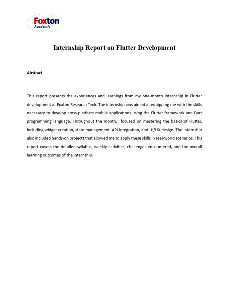 Flutter Internship Report | PDF