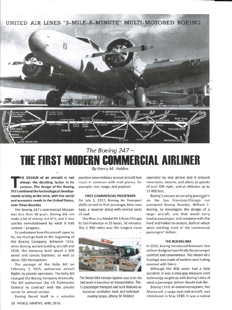 The Boeing 247 The First Modern Commercial Airliner | PDF
