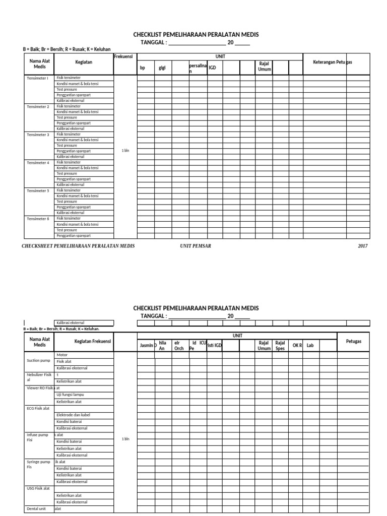 1.3.11 Ceklist - Kalibrasi - Dan - Maintenance ALKES | PDF