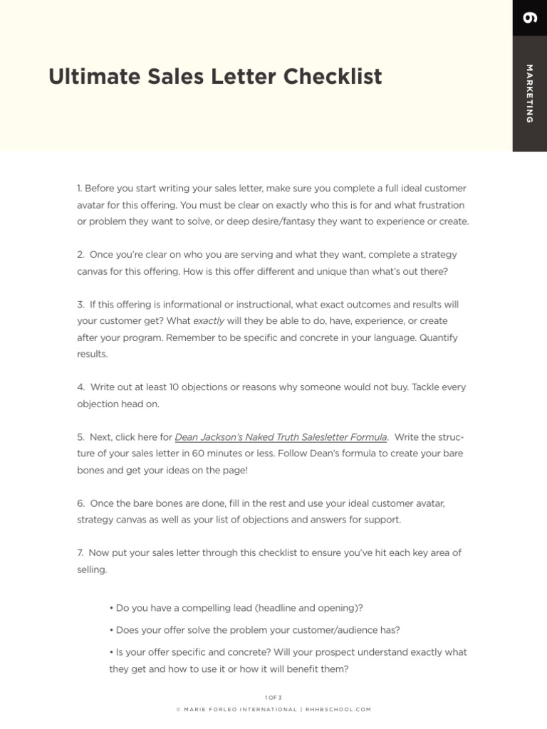 Sales Letter Check List Fun Sheet | PDF