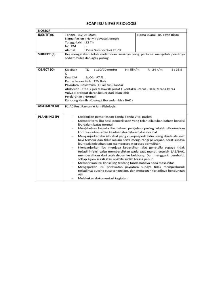 Soap Ibu Nifas Fisiologis | PDF