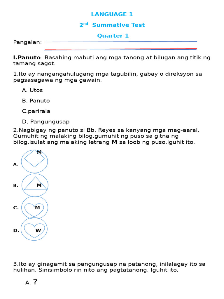 LANGUAGE 2nd Summative Test | PDF