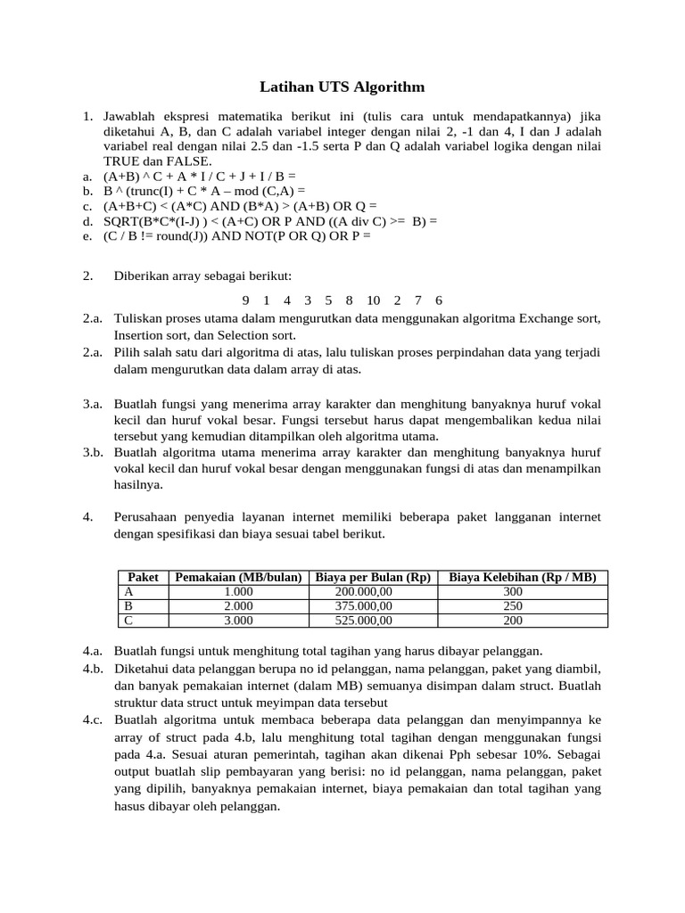 Latihan UTS Algoritma dan Struktur Data | PDF | Algorithms And Data ...