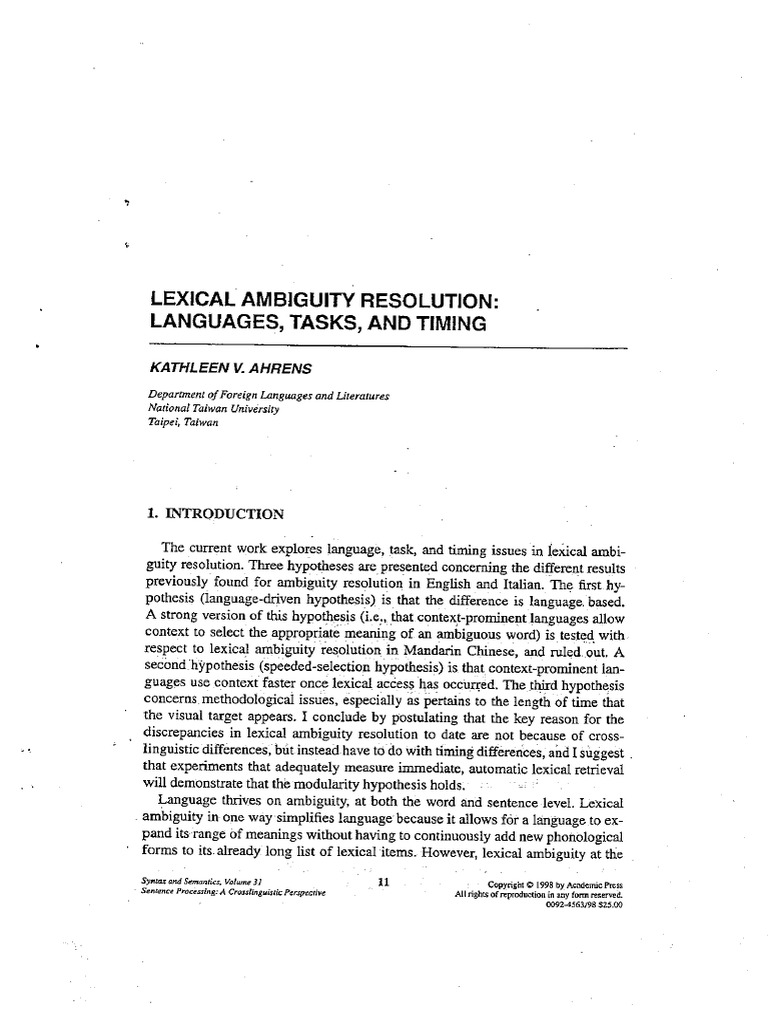 Lexical Ambiguity Resolution Language Ta | PDF