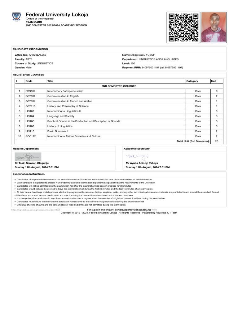 Exam Card - FUL | PDF