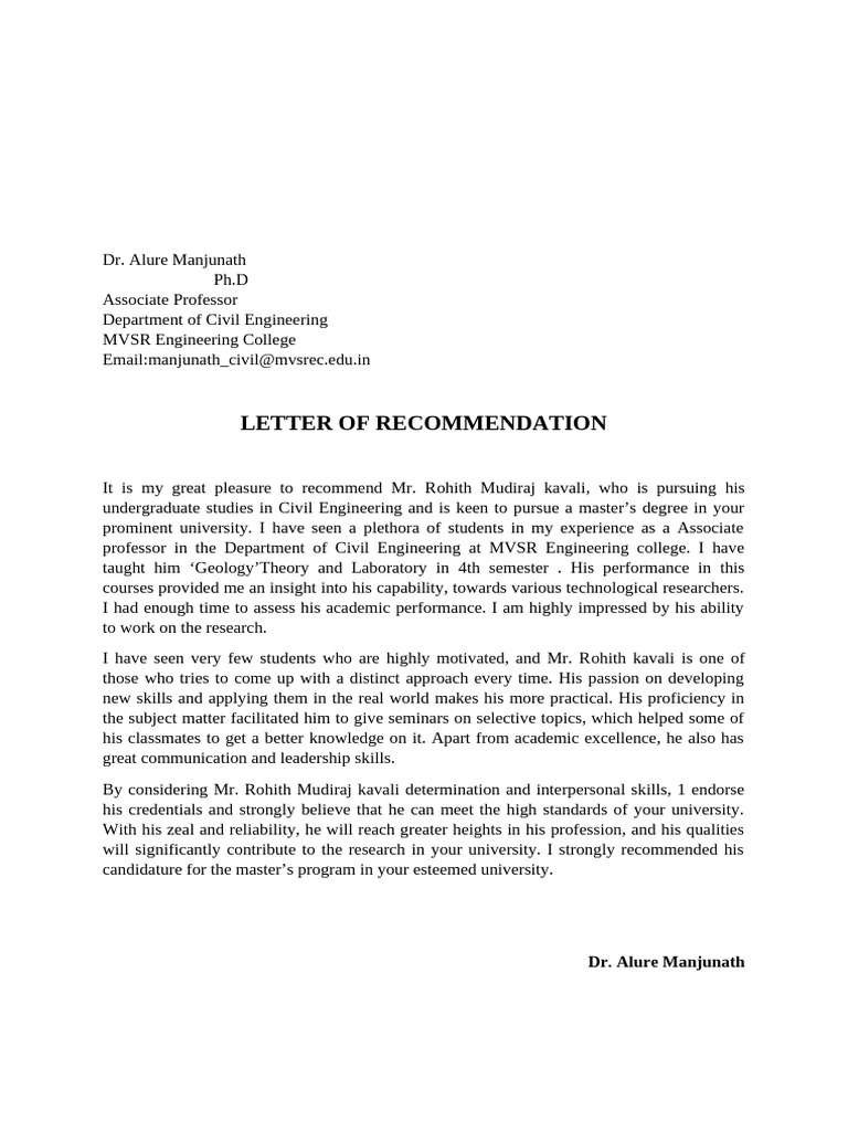 Rohith Final Lor 3 | PDF