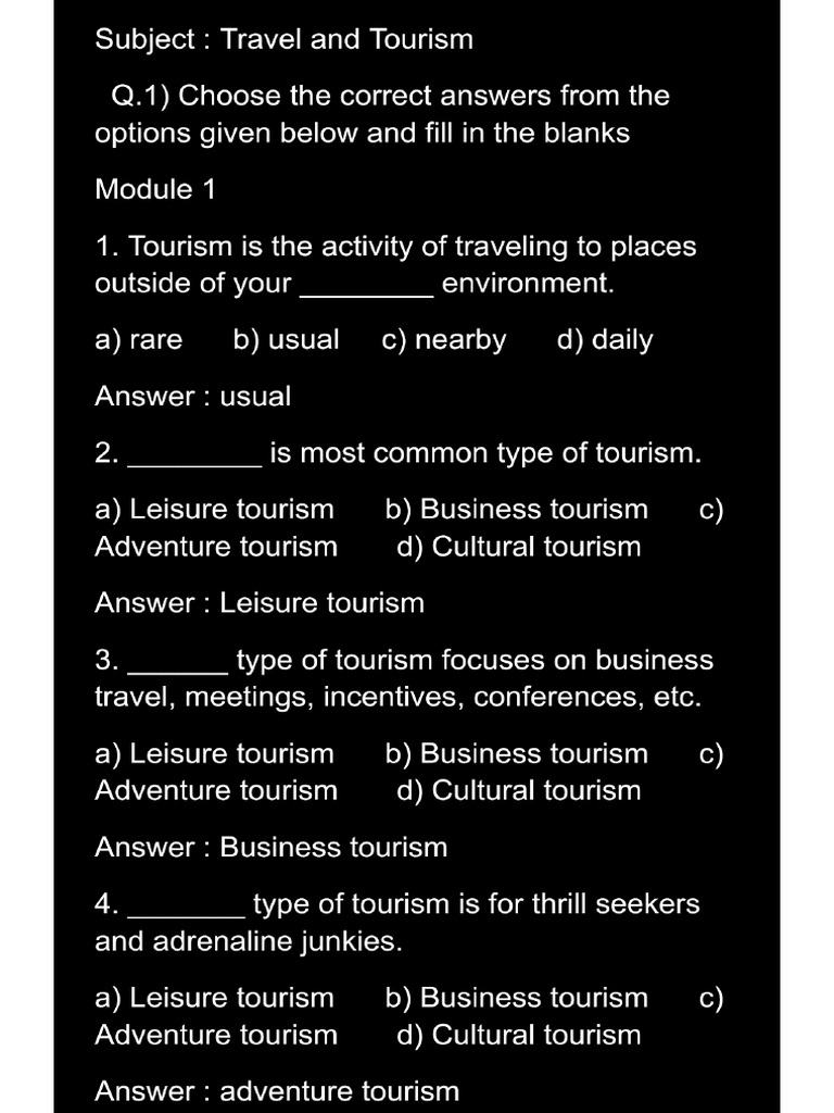Travel and Tourism Module 1 and 2 Imp | PDF