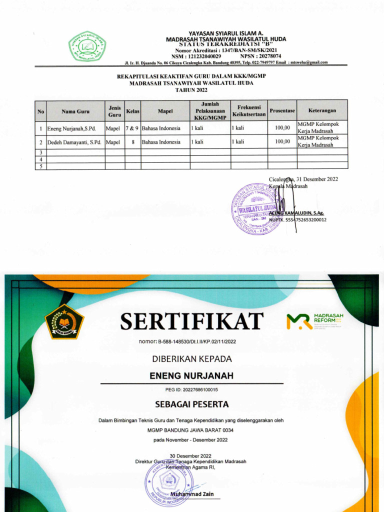 Bukti Fisik B.2 Rekap Keaktifan Dan Sertifikat Guru Mapel Dalam Forum KKG-MGMP | PDF