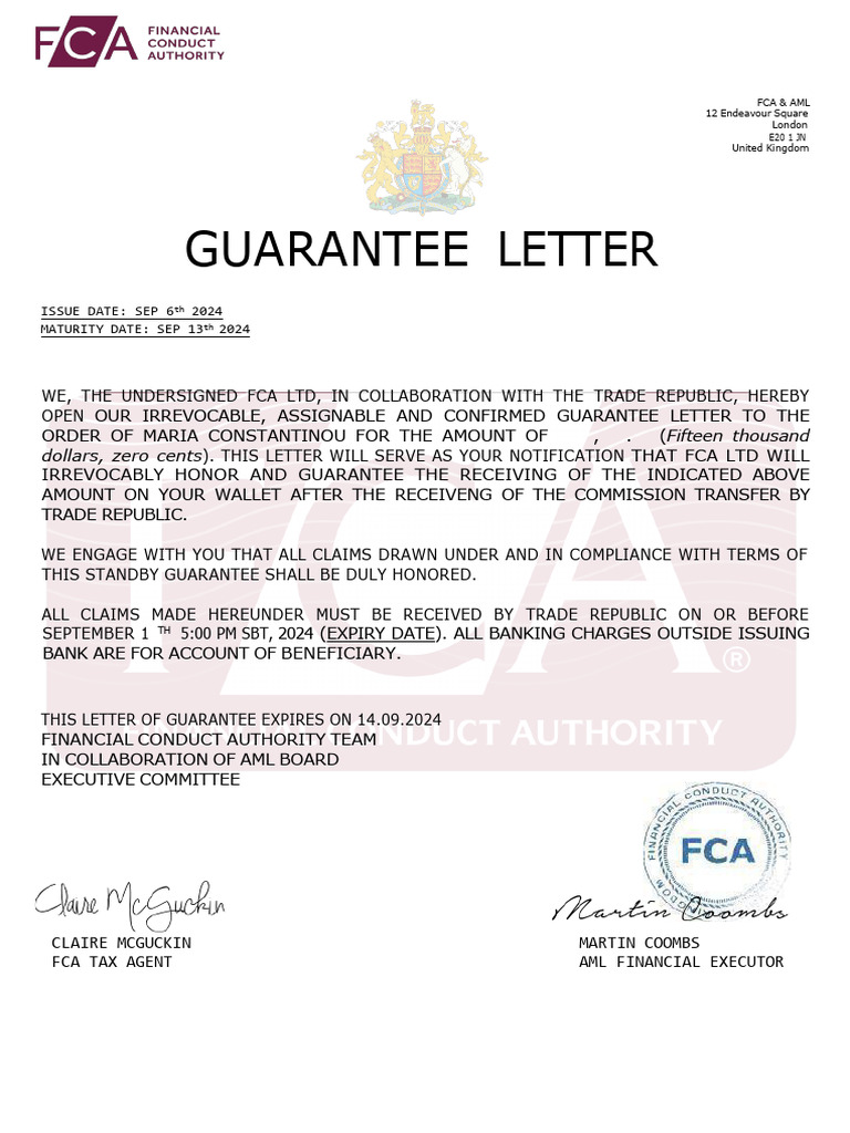 Guarantee Letter FCA LTD | PDF