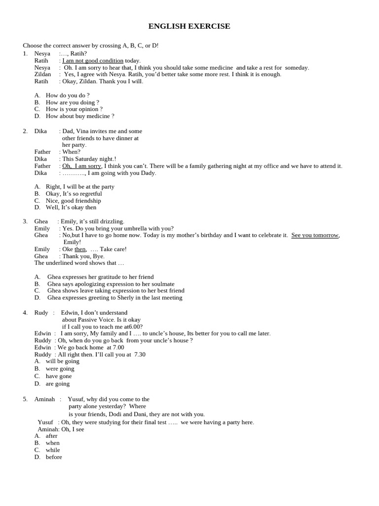 English Exercise 1 - A | PDF