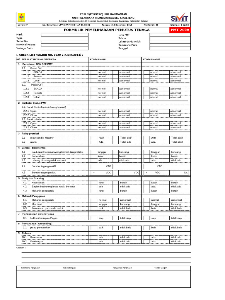 Upt-smt-fm-08-Har-01.02.01 Formulir Pemeliharaan Pemutus Tenaga (PMT ...