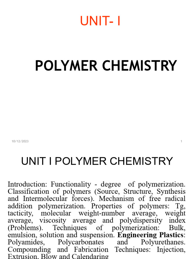 Unit 1 Polymer Chemistry | PDF