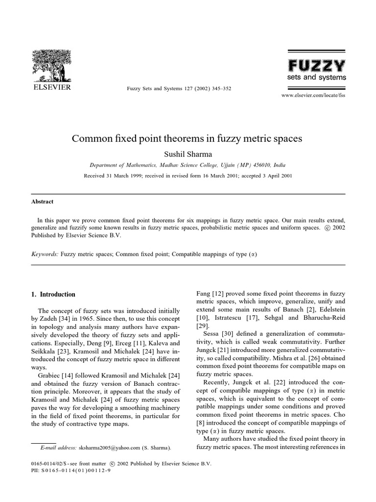 Common Fixed Point Theorems in Fuzzy Metric Spaces (Fuzzy Sets and Systems, Vol. 127, Issue 3 ...