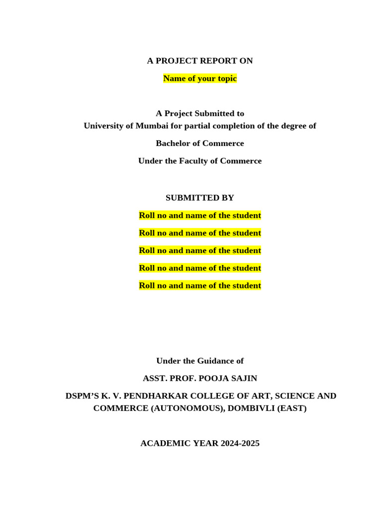 Project Work. 5 Pages | PDF