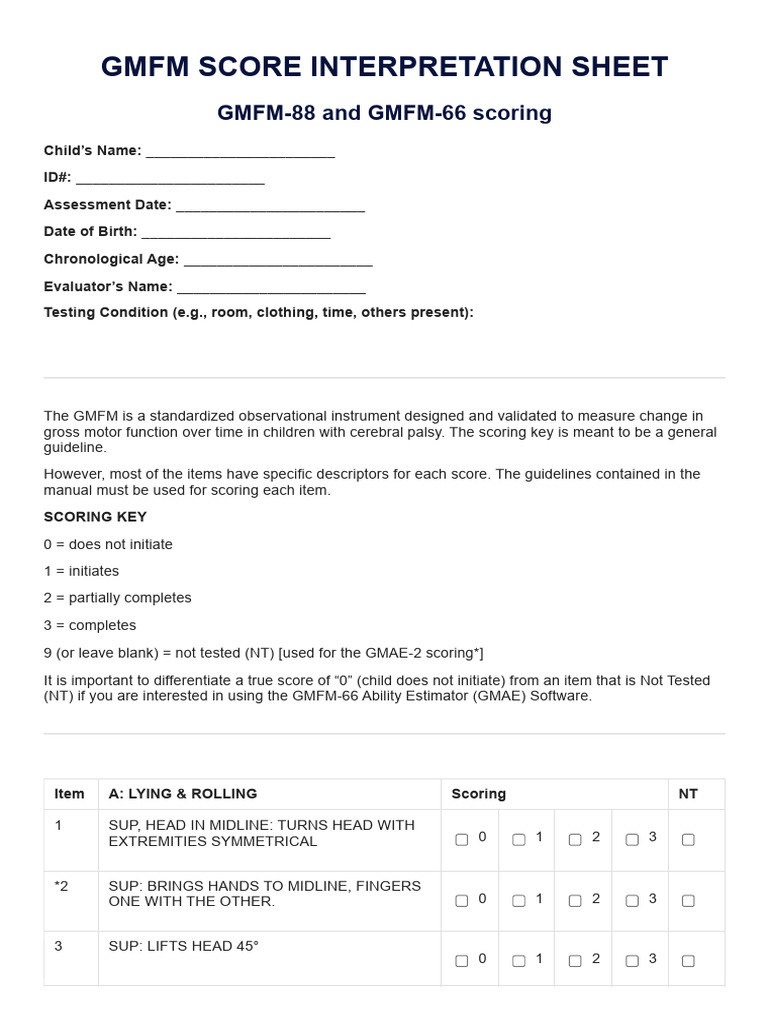 GMFM Score Interpretation | PDF