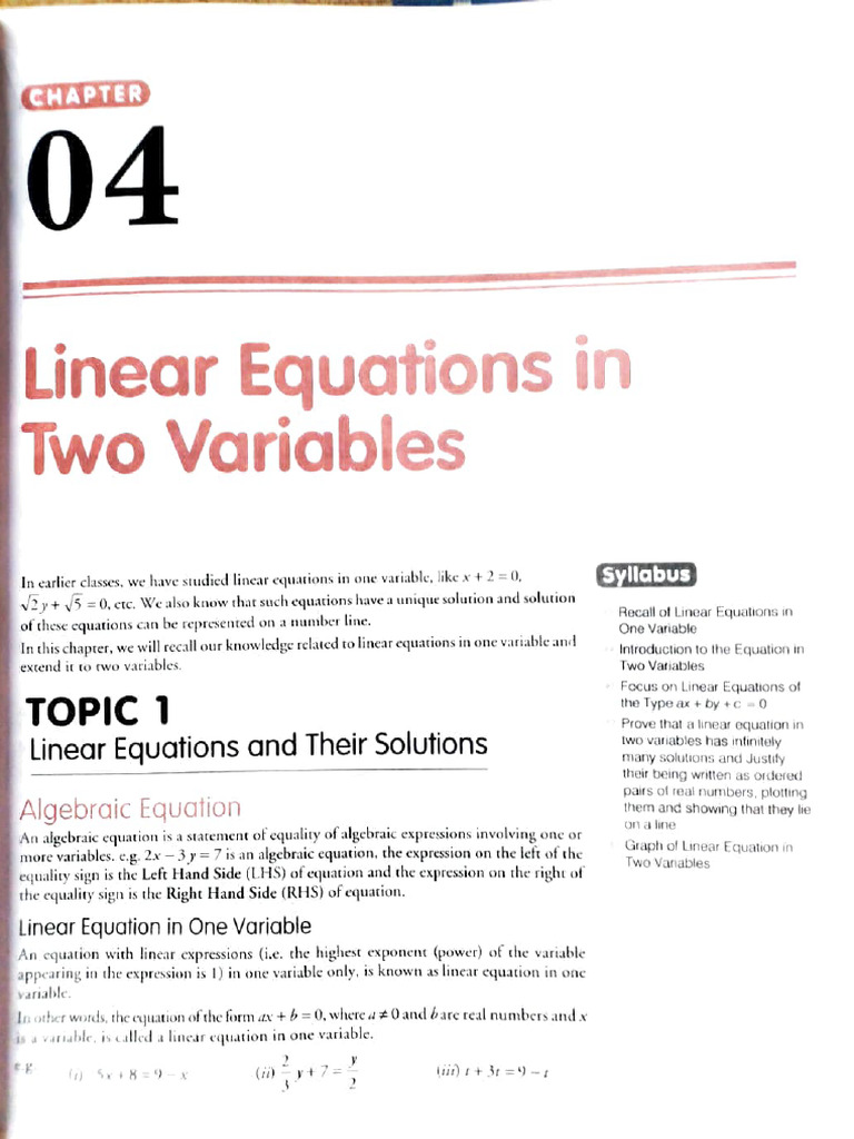 all in one maths ch 4 linear equations | PDF