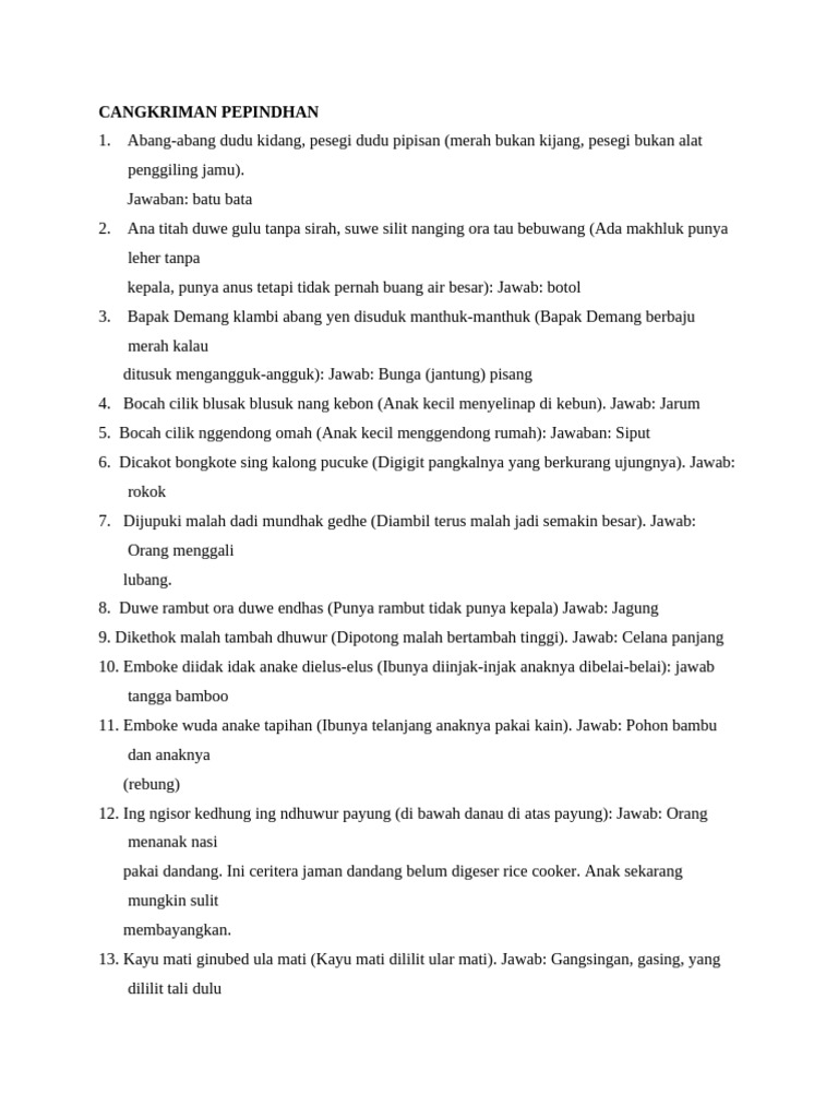 Cangkriman Pepindhan | PDF | Language Arts & Discipline | Foreign ...