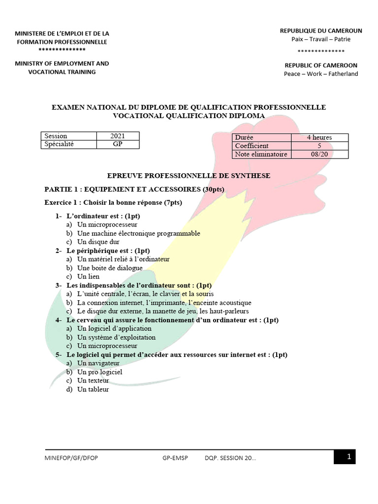 Epreuve DQP GP - 2021 Monsieur Waffo | PDF