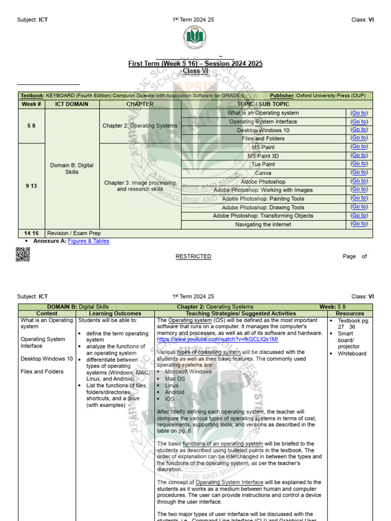 Class - VI - SOW - ICT - 1st Term 2024-25 (Week 5-16) | PDF