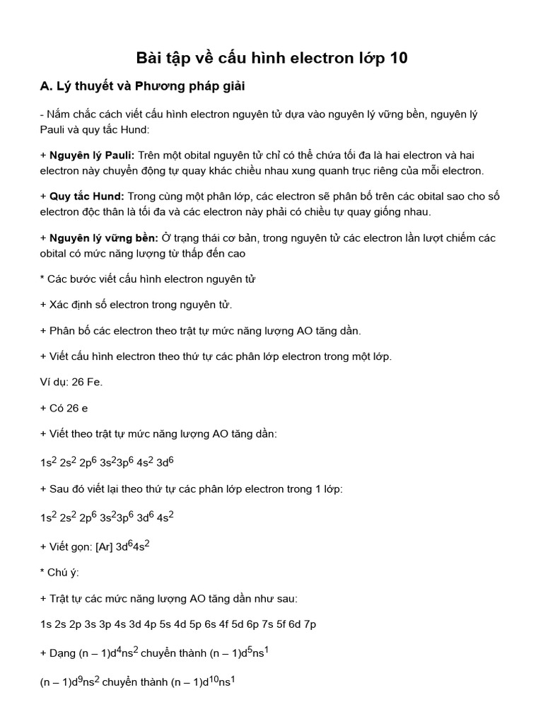 Bai Tap Ve Cau Hinh Electron | PDF
