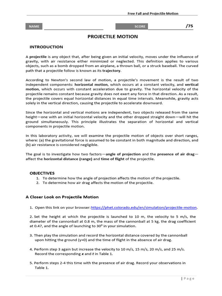 Activity 2 Projectile Motion Simulated | PDF