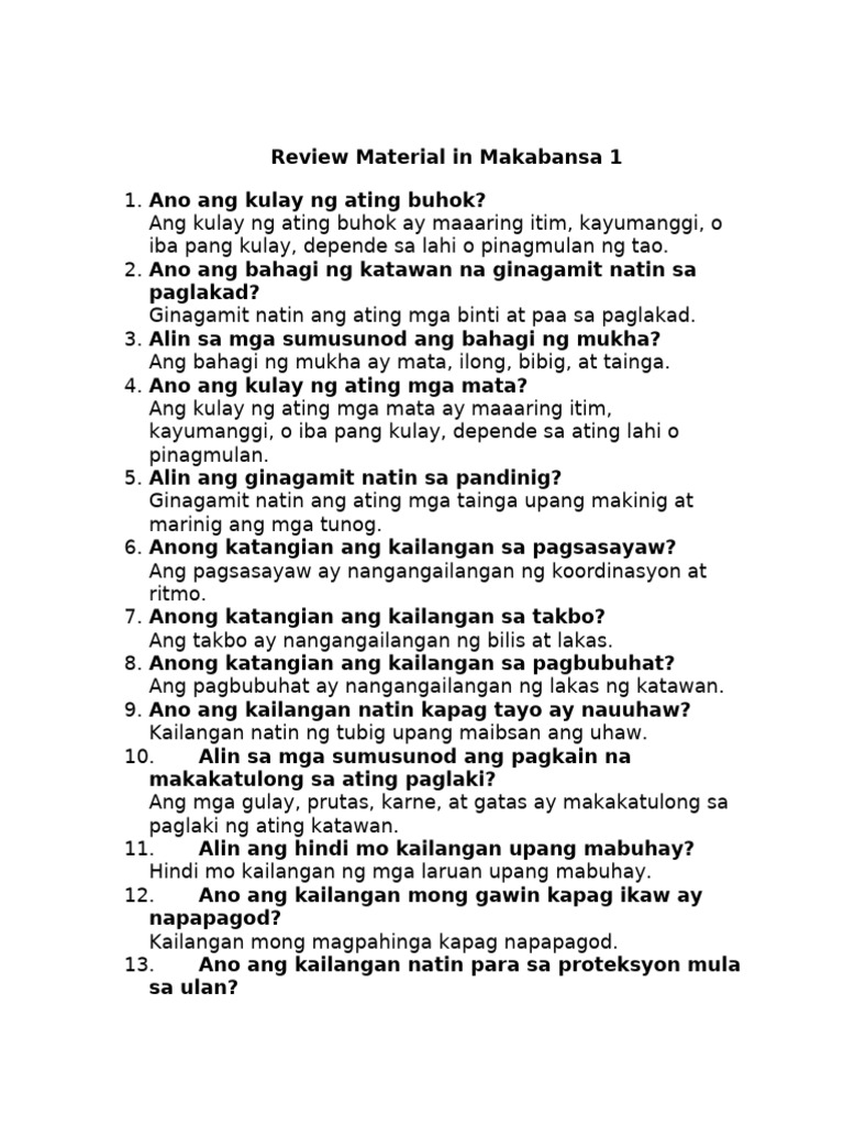 Review Material in Makabansa 1 | PDF