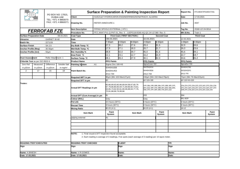 Painting Reports - A1 PIPING | PDF
