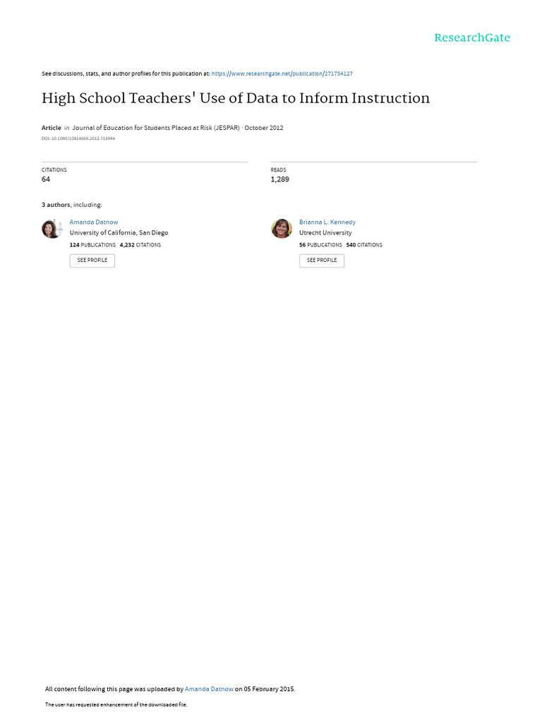 FH High School Teachers' Use of Data To Inform Instruction | PDF