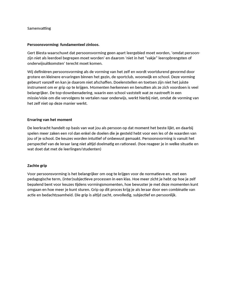 Samenvatting Persoonsvorming Fundamenteel Doelloos | PDF