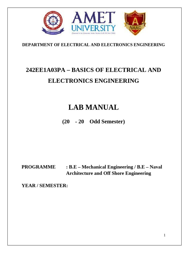 BEEE Lab Manual 2024-25 | PDF