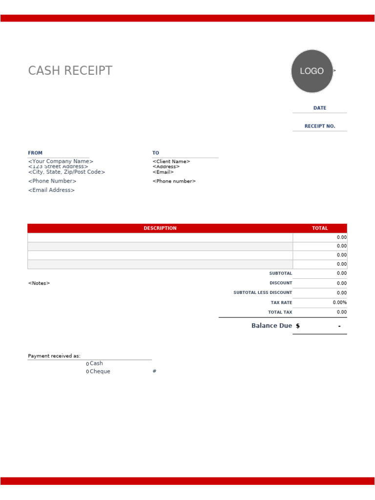 Cash Receipt Template 1 Excel | PDF