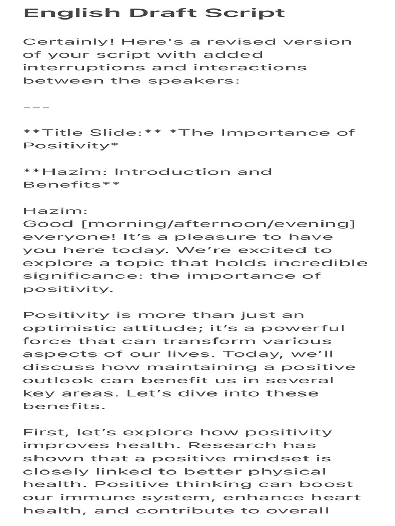 English Draft Script | PDF