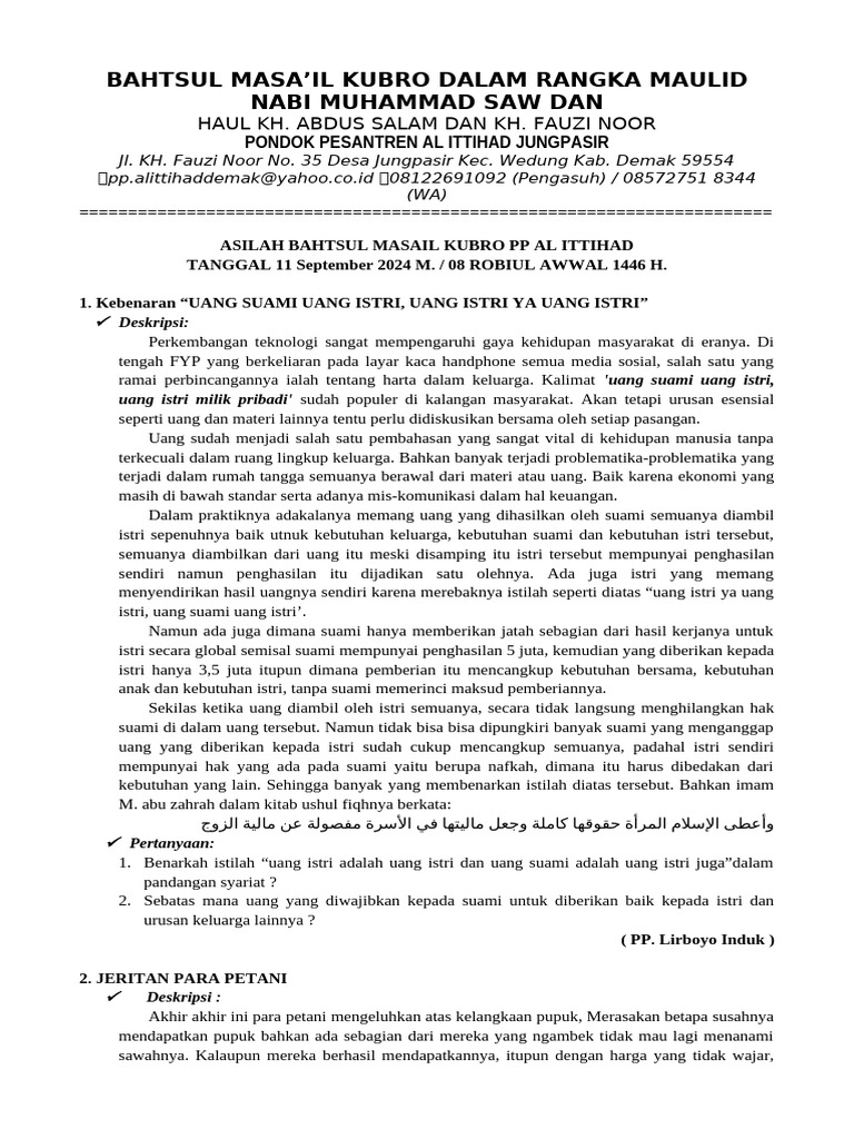 Bahtsul Masail Demak 2024 | PDF