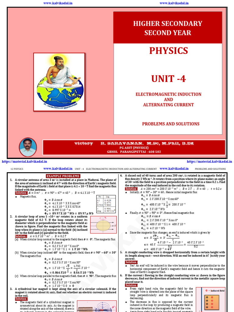 12th Physics UNIT 4 Problems & Solutions by R Saravanan English Medium Demonstrate The Answer Is ...