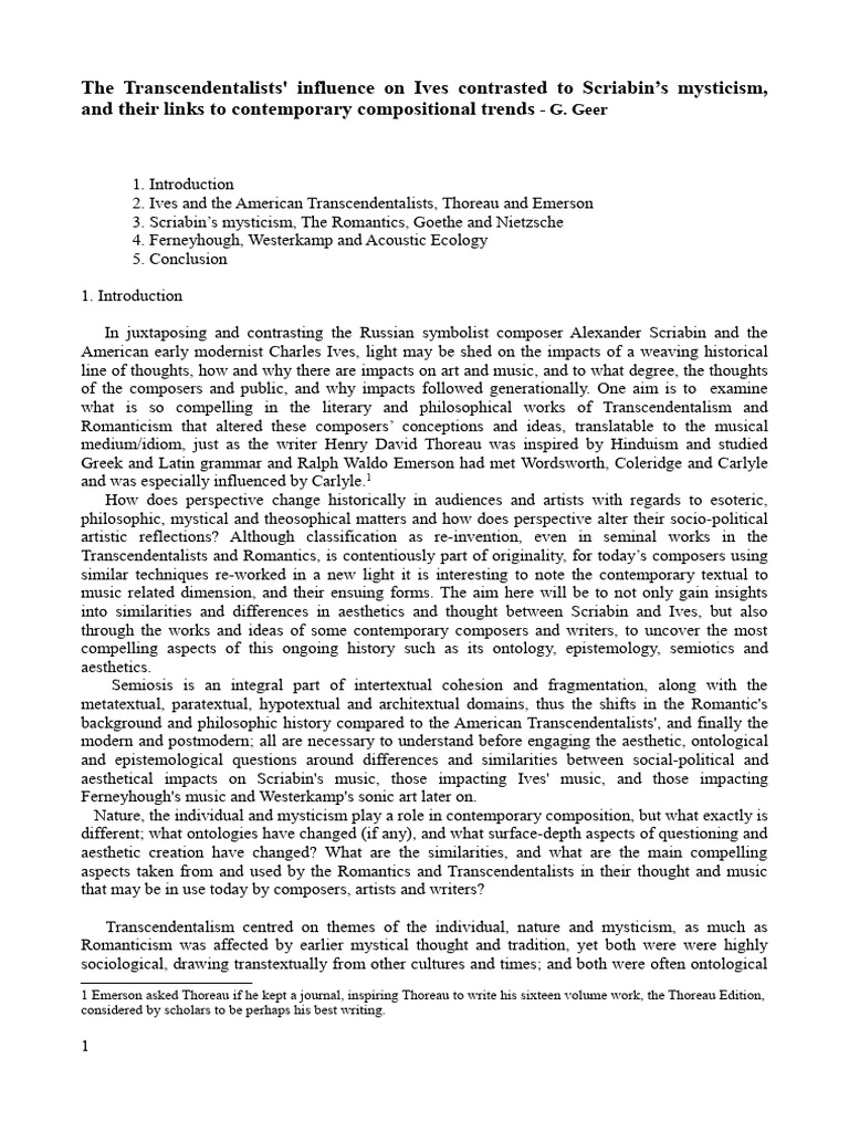 The Transcendentalists' Influence On Ives Contrasted To Scriabin's Mysticism, and Their Links To ...