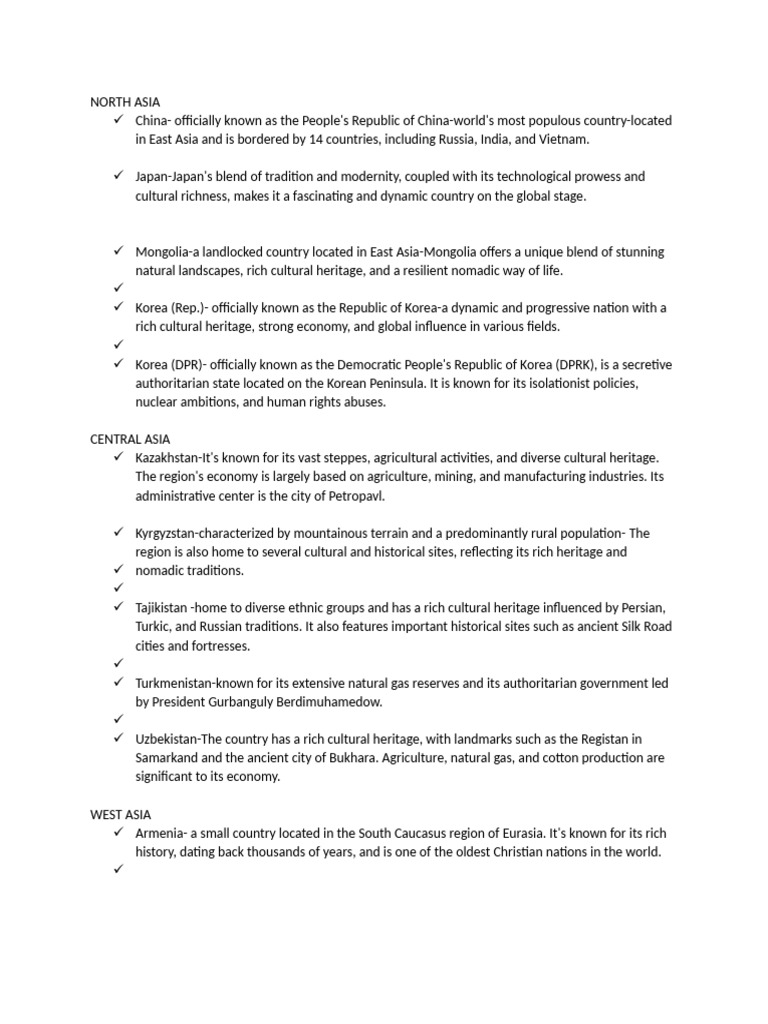 Overview of Asian Countries and Cultures | PDF | Asia | Middle East