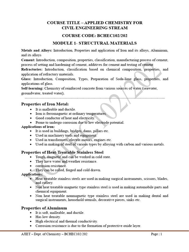 Chemistry - Civil Engineering Combined Notes | PDF