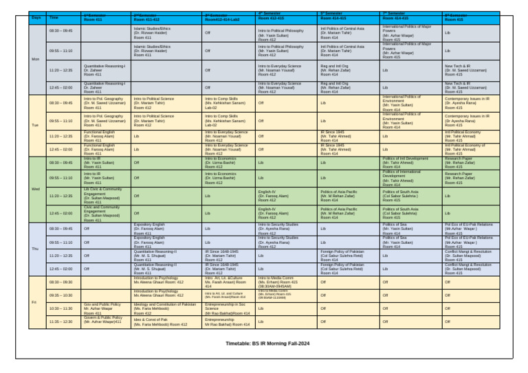 BS Morning Timetable-1 | PDF