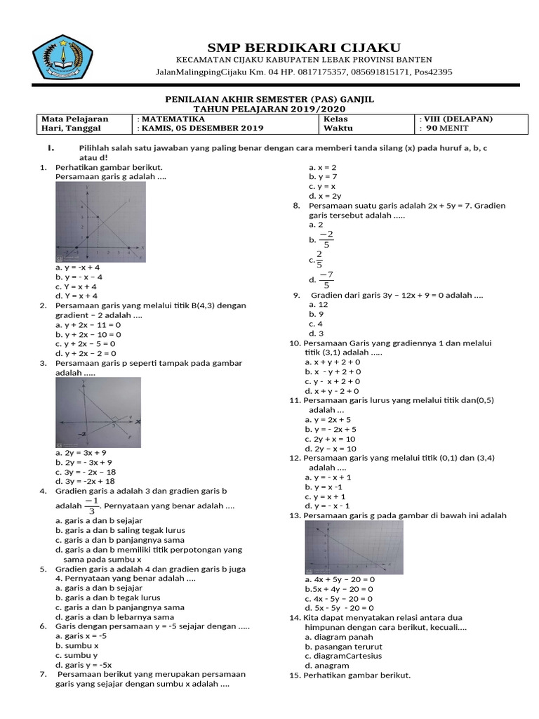 SOAL PAS Matematika KELAS VIII | PDF