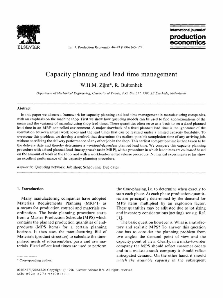 Capacity Planning and Lead Time Manageme | PDF