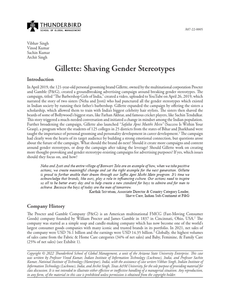 Gillette - Shaving Gender Stereotypes - 2022 - Case | PDF | Razor | Shaving