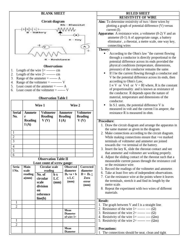 Experiment 1 - Resistivity of Wire | PDF