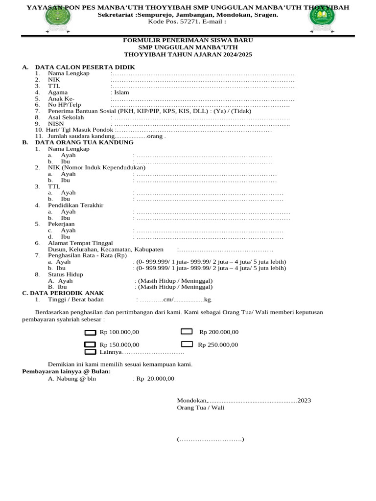 Formulir PPDB SMP 2024 | PDF