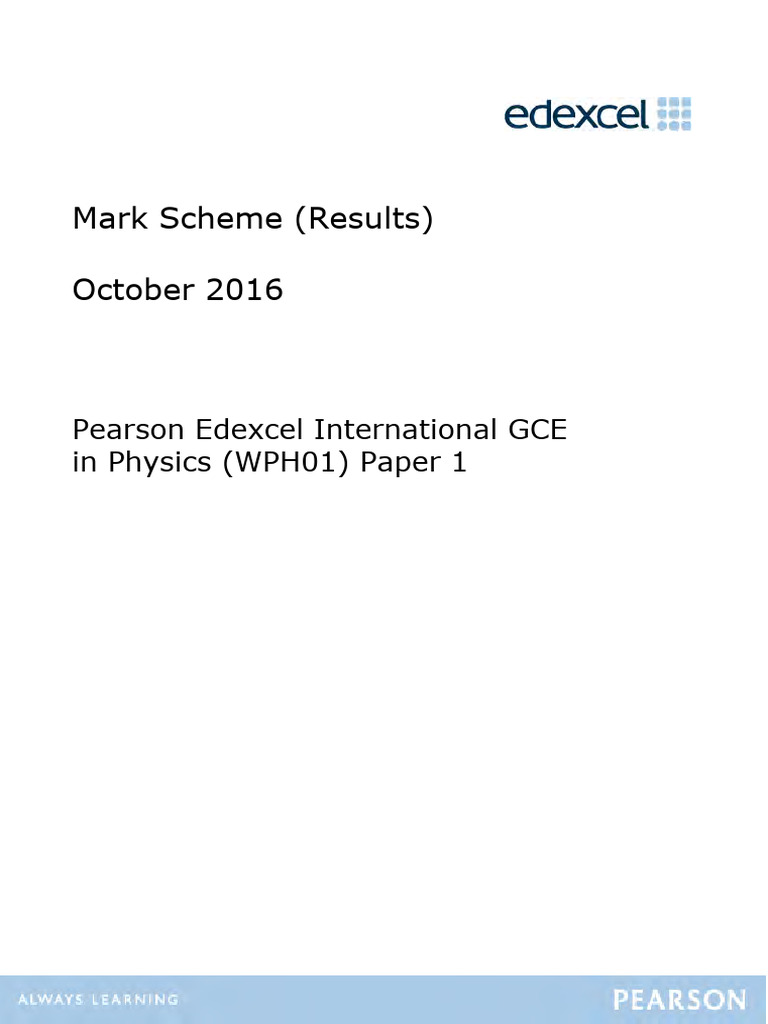 October 2016 (IAL) MS - Unit 1 Edexcel Physics A-Level | PDF