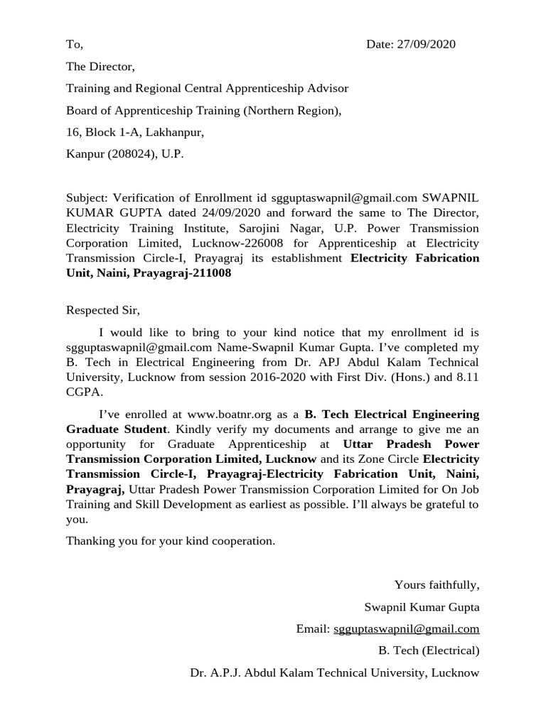 Apprentice Letter | PDF