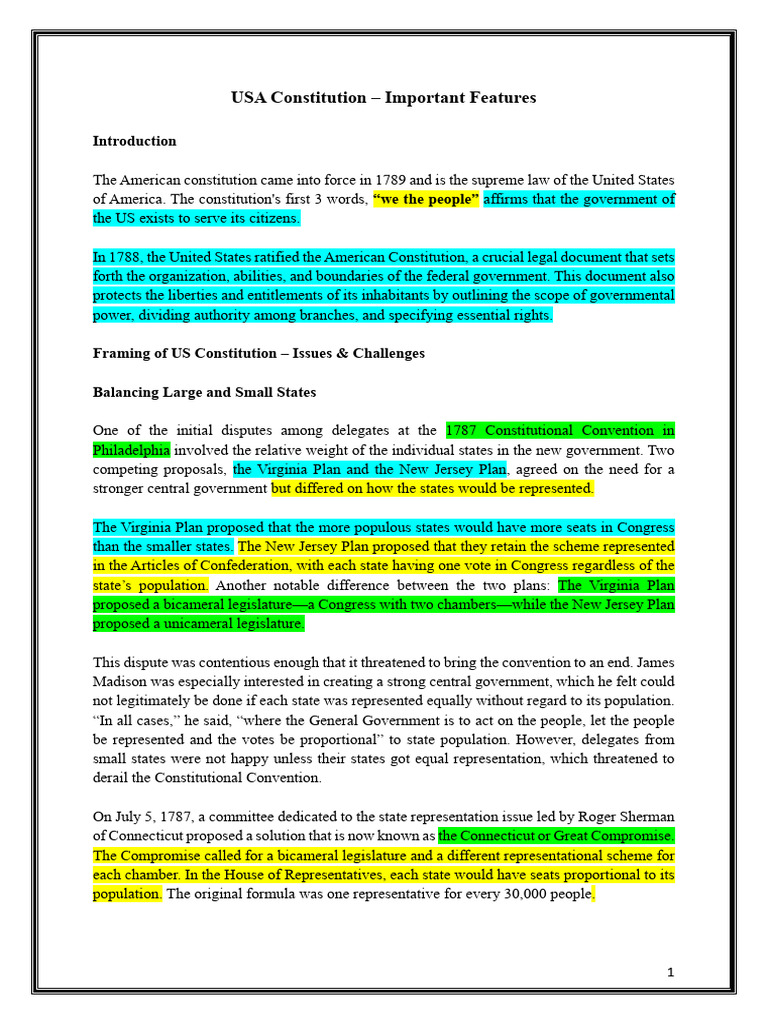 USA Constitution - Important Features | PDF | American Government ...