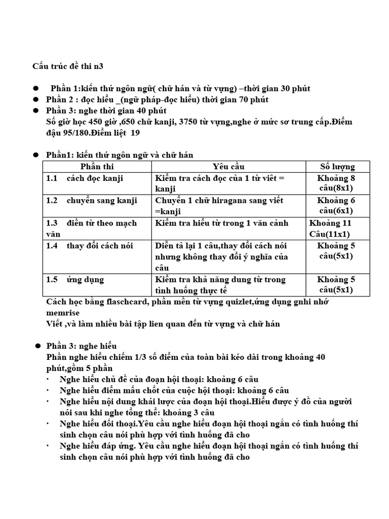 Cấu Trúc Đề Thi n3 | PDF