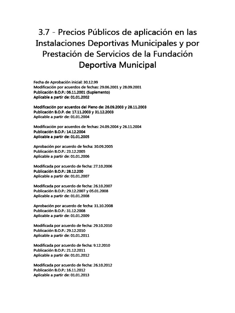 Ordenanza Precios Públicos FDM Valencia | PDF